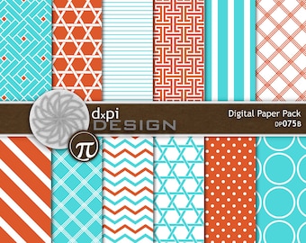 Turquoise & Red Digital Paper and Printable Backgrounds | Etsy