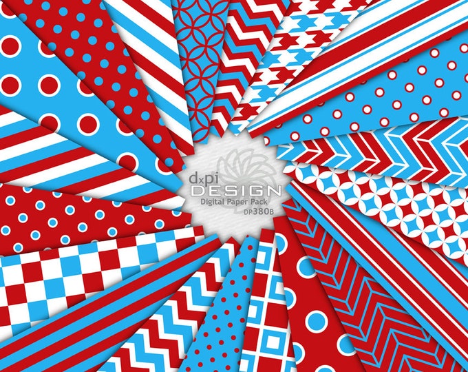 Bright Blue and Red Digital Paper & Printable Backgrounds Bright Red ...