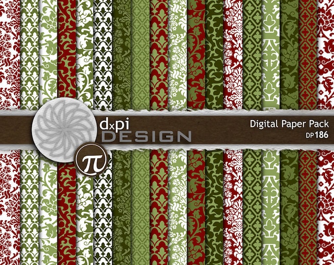 Christmas Damask Digital Scrapbook Paper and Backgrounds Digital Damask ...