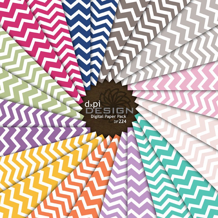 Chevron Digital Paper Pack Digital Scrapbook Paper in Bright, Modern ...