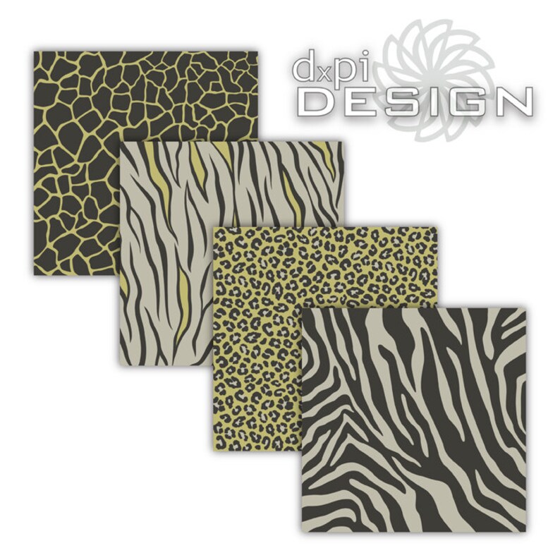 Jungle Safari Animal Prints Digital Paper in Green Gray & Olive Green ...