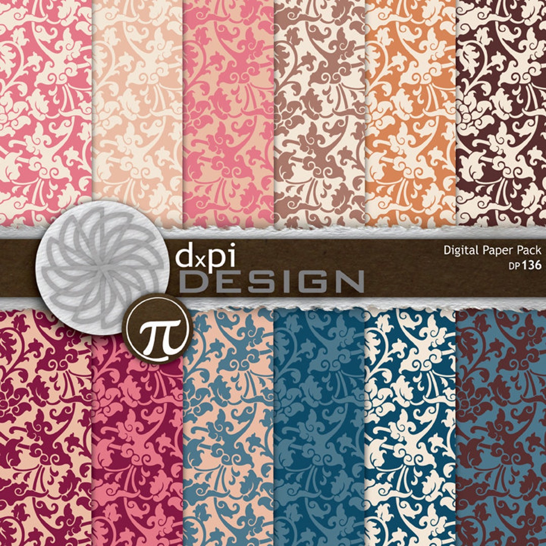 Digital Damask Backgrounds - Printable Scrapbook Paper in Pink, Cream ...