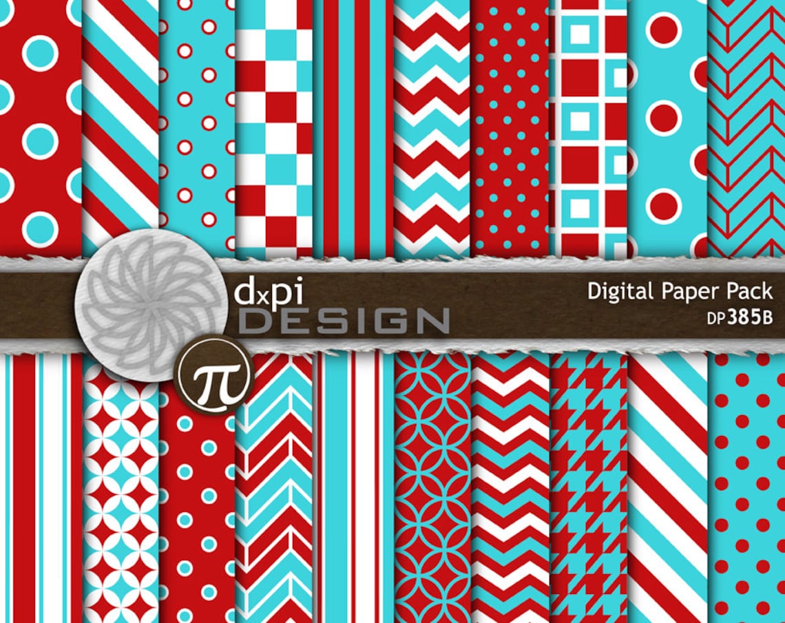 Turquoise & Red Digital Paper and Printable Backgrounds - Digital ...