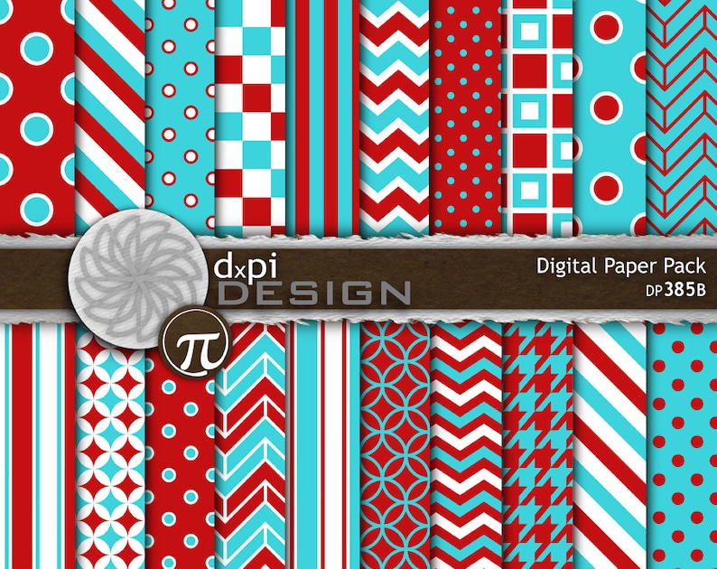 Turquoise & Red Digital Paper and Printable Backgrounds - Digital ...