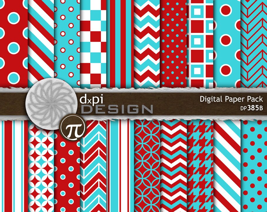 Turquoise & Red Digital Paper and Printable Backgrounds - Digital ...