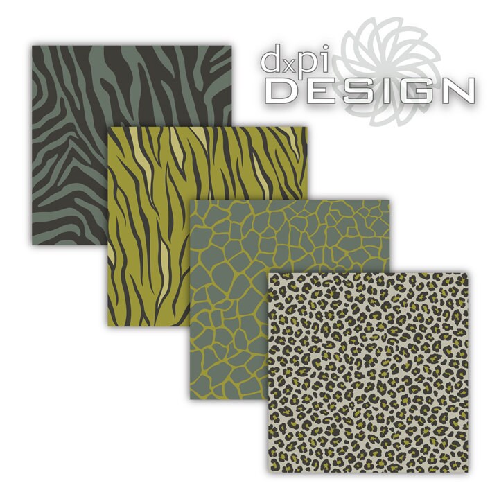 Jungle Safari Animal Prints Digital Paper in Green Gray & Olive Green ...