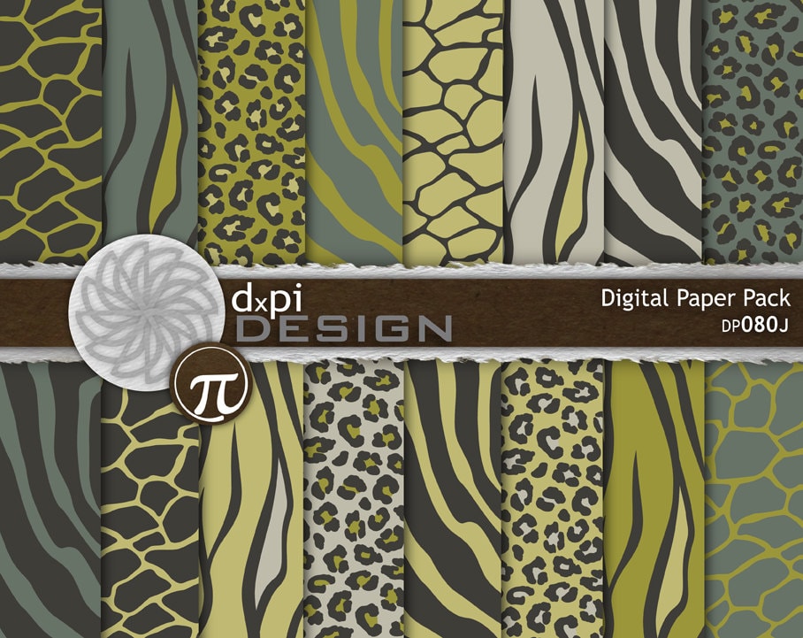 Jungle Safari Animal Prints - Digital Paper in Green Gray & Olive Green ...