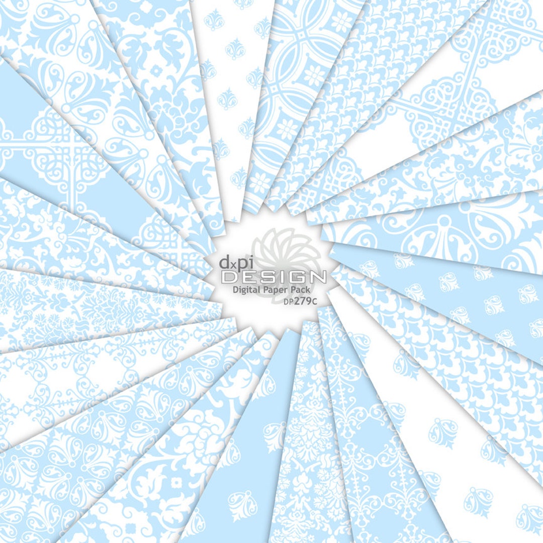 Baby Blue Damask Digital Paper & Background Designs - Printable Pastel ...