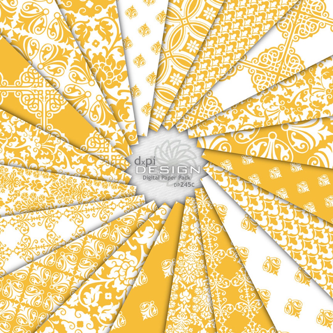 Gold Damask Digital Paper and Printable Background Designs - Golden ...