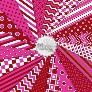 Hot Pink and Red Digital Paper and Printable Backgrounds - Red & Pink ...