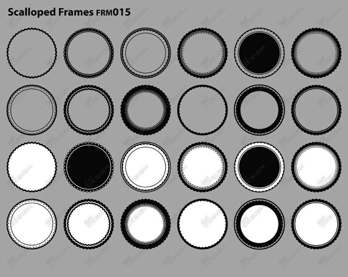 Scalloped Circle Frames - Digital Clip Art Tags, Labels, & Printable ...