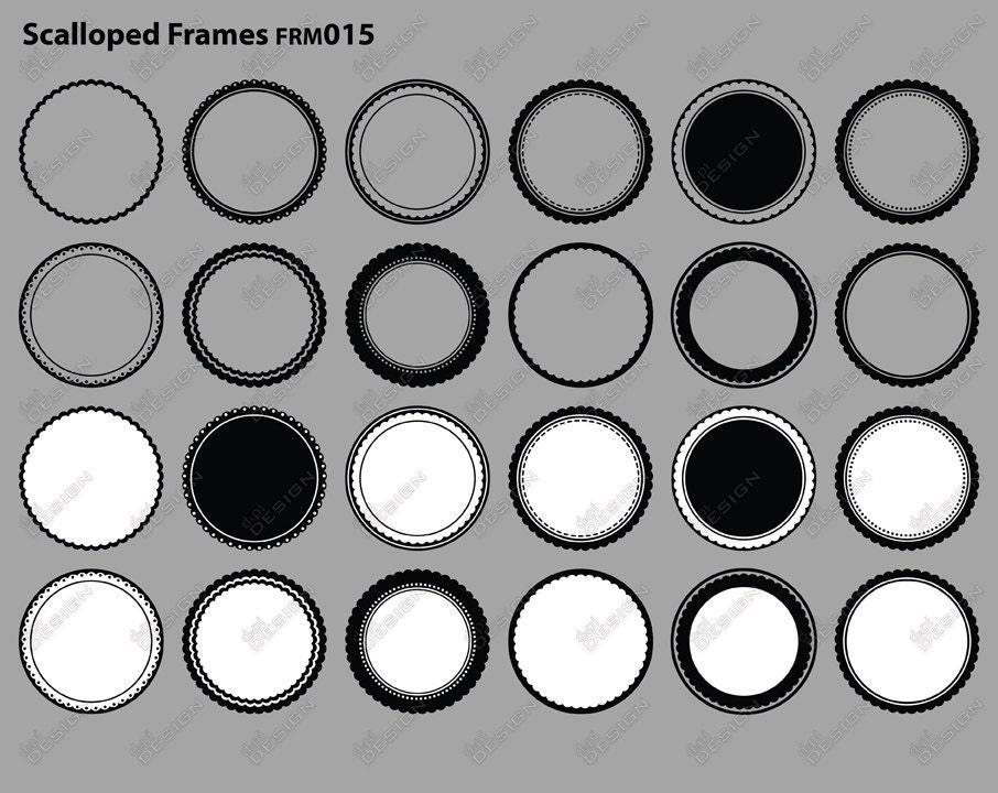 Scalloped Circle Frames - Digital Clip Art Tags, Labels, & Printable ...