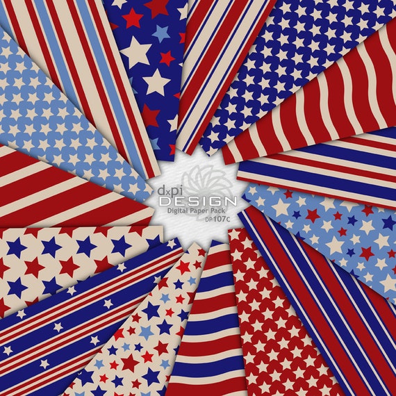 Vintage 4th Of July Digital Paper Printable Backgrounds Vintage Style