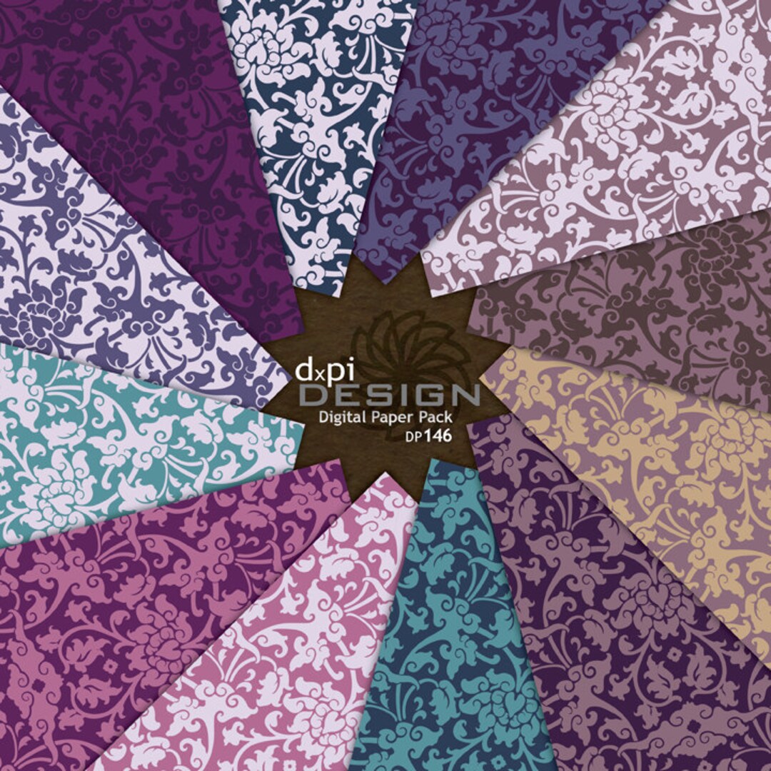 Damask Backgrounds Digital Scrapbook Paper in Blue, Purple, Pink, Lilac ...