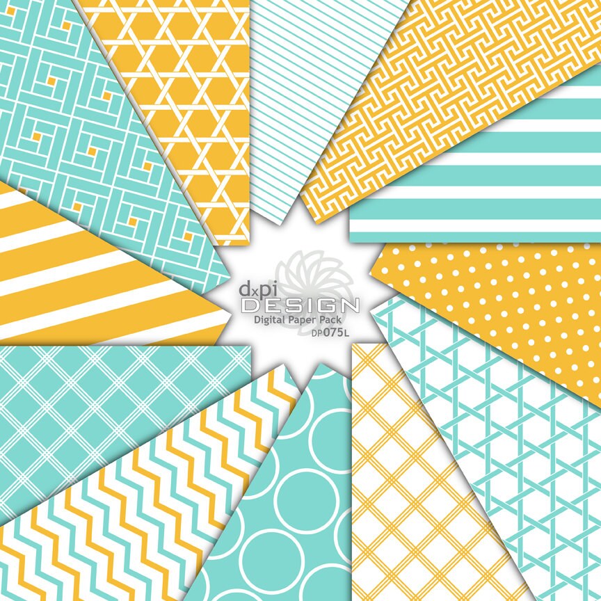 Aqua Blue & Gold Digital Paper Printable Backgrounds Digital Scrapbook ...