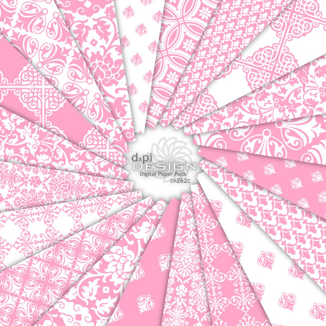 Papel de chicle rosa Damasco Digital Scrapbook fondos - Etsy España