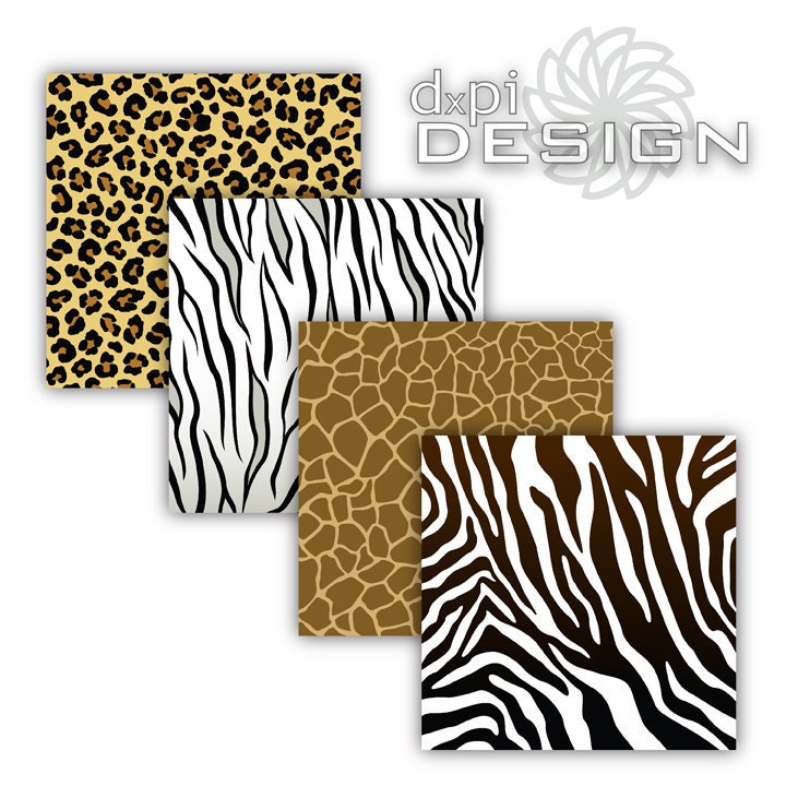 Animal Print Digital Paper - Zebra Leopard Tiger Giraffe - Digital ...