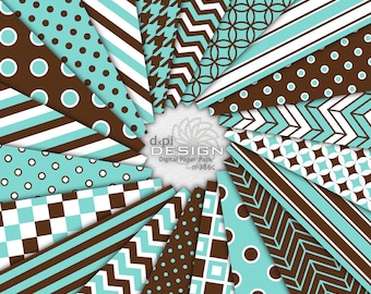 Turquoise & Brown Digital Paper and Printable Backgrounds for | Etsy