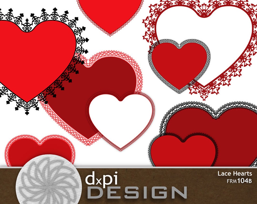 Digital Heart Clip Art - Red Lace Hearts - Valentine's Day Clip Art ...