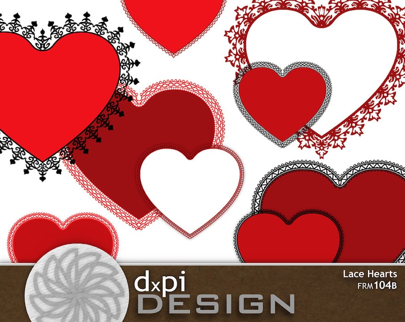 Digital Heart Clip Art Red Lace Hearts Valentine's Day - Etsy