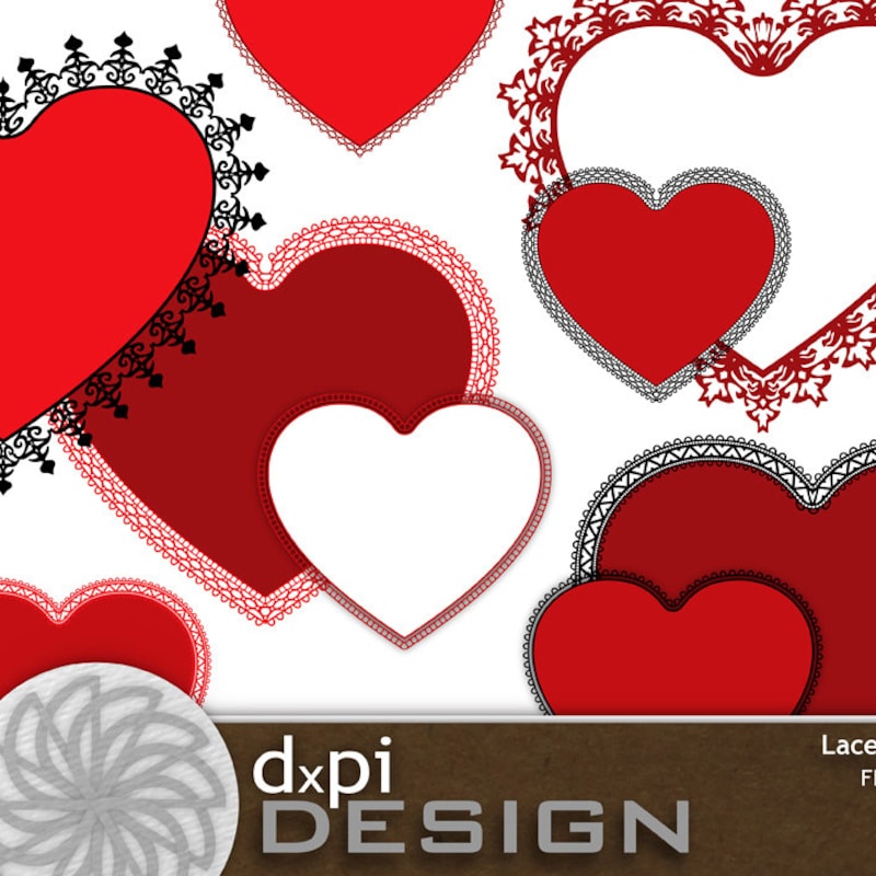 Red Lace Heart Clip Art - Etsy