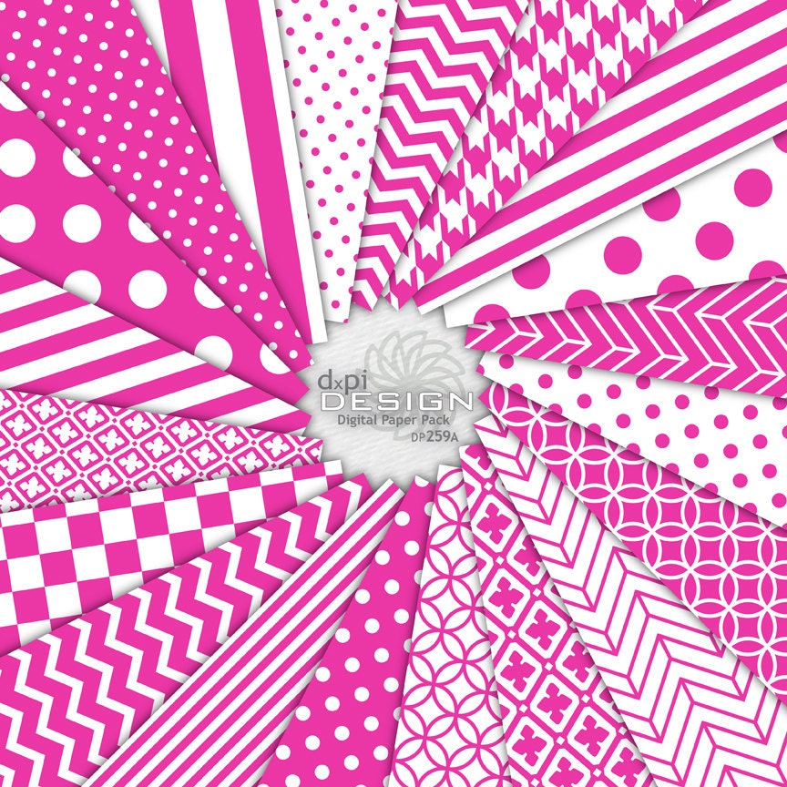HOT PINK - Digital Scrapbook Paper - Printable Background Designs in ...