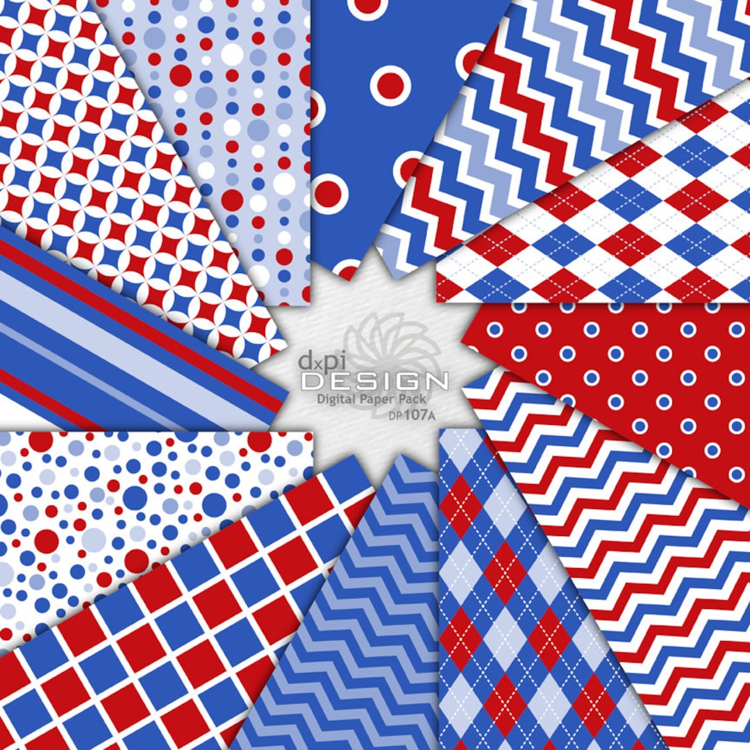 Red White & Blue Digital Paper and Printable Backgrounds in Patriotic ...