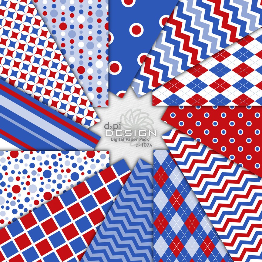 Red White & Blue Digital Paper and Printable Backgrounds in - Etsy