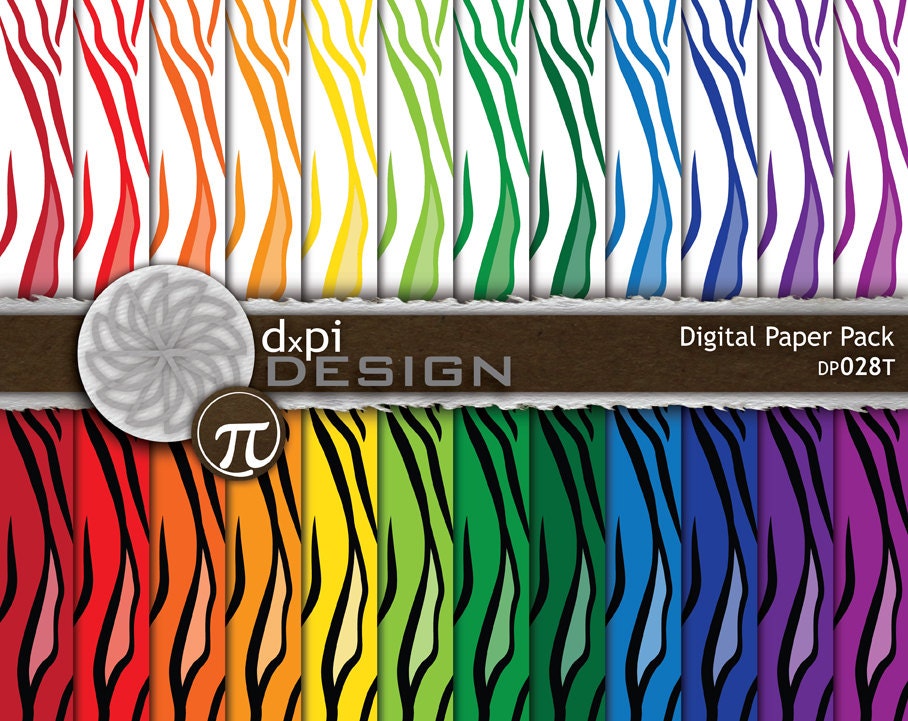 Animal Print Digital Paper - Rainbow Tiger Stripe Images and Bold ...