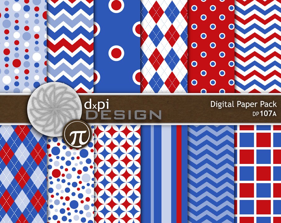 Red White & Blue Digital Paper and Printable Backgrounds in Patriotic ...