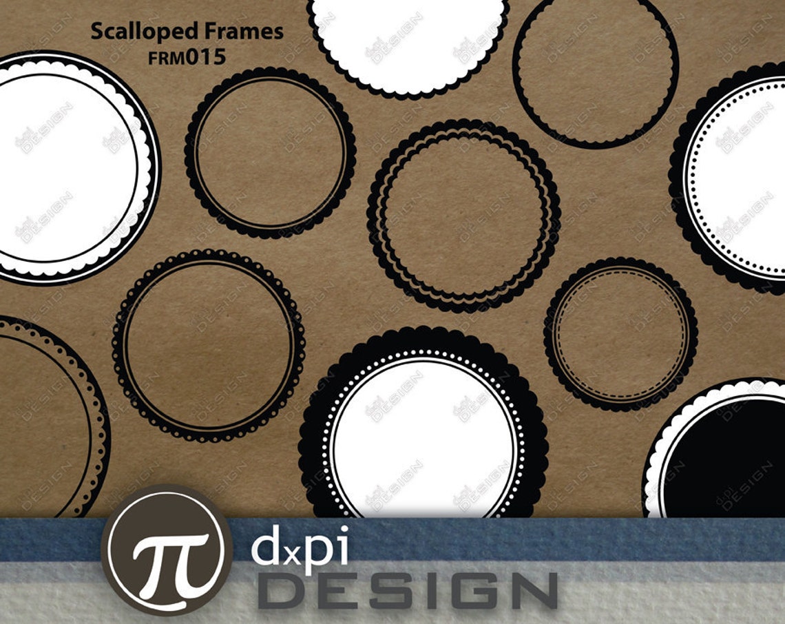 Scalloped Circle Frames - Digital Clip Art Tags, Labels, & Printable ...