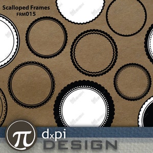 Scalloped Circle Frames - Digital Clip Art Tags, Labels, & Printable ...