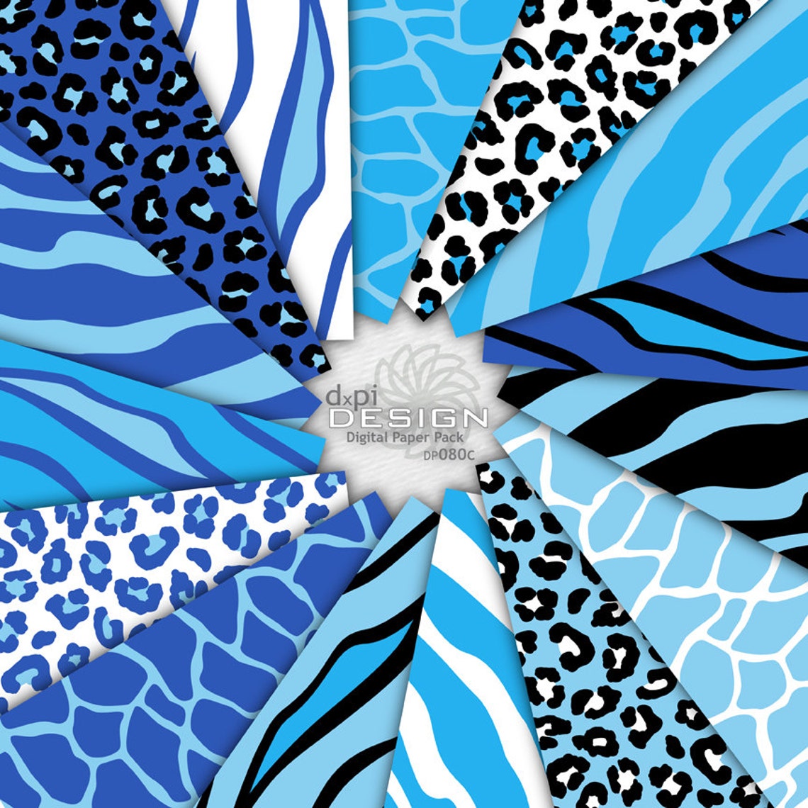 Blue Animal Prints Digital Paper & Printable Backgrounds Blue Zebra ...