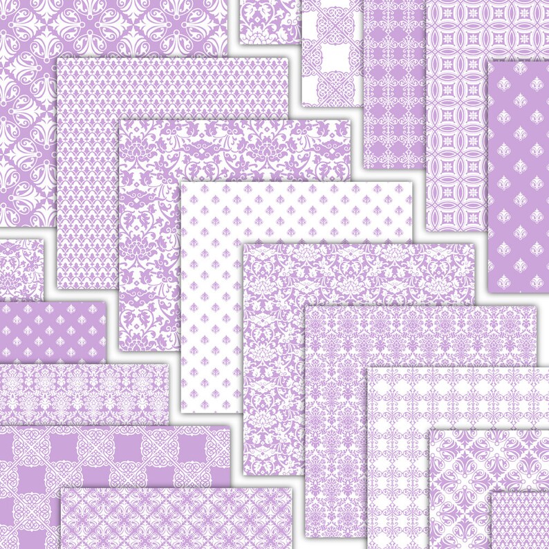 Pastel Purple Damask Digital Paper & Printable Backgrounds Lavender ...