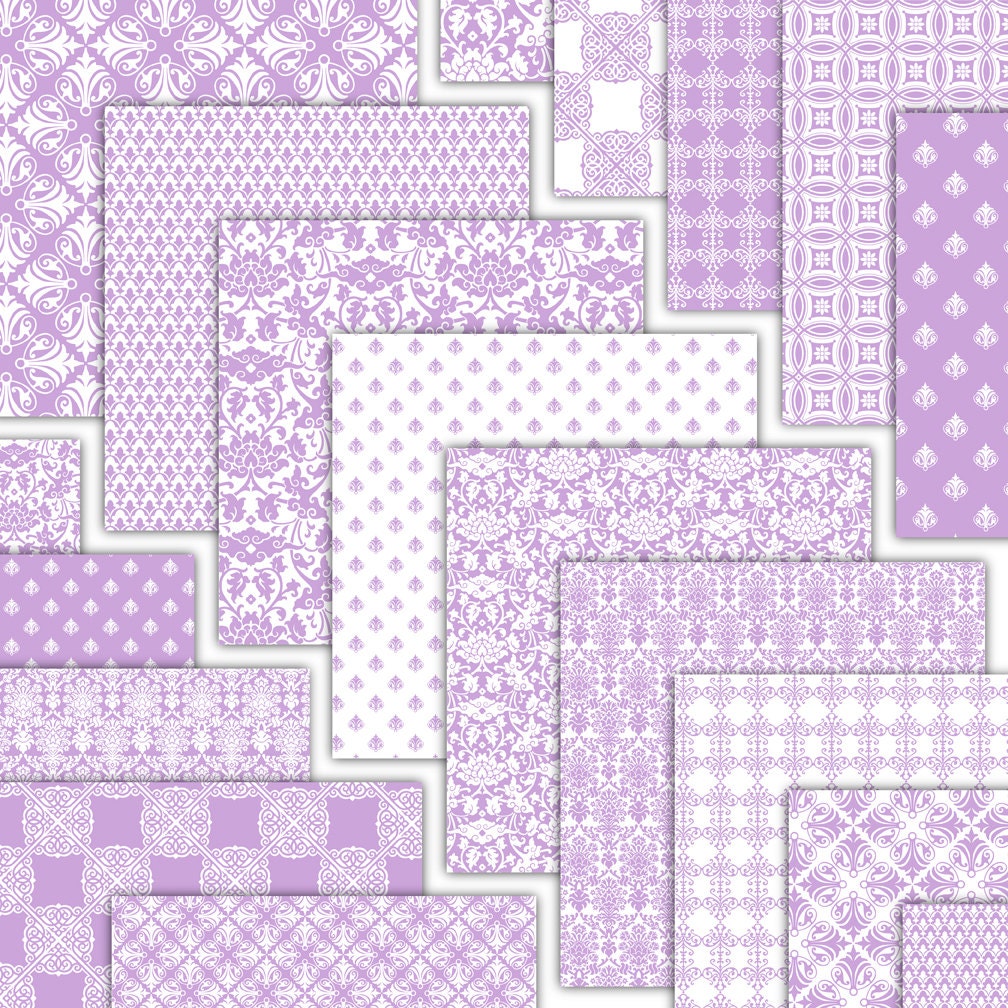 Pastel Purple Damask Digital Paper & Printable Backgrounds Lavender ...