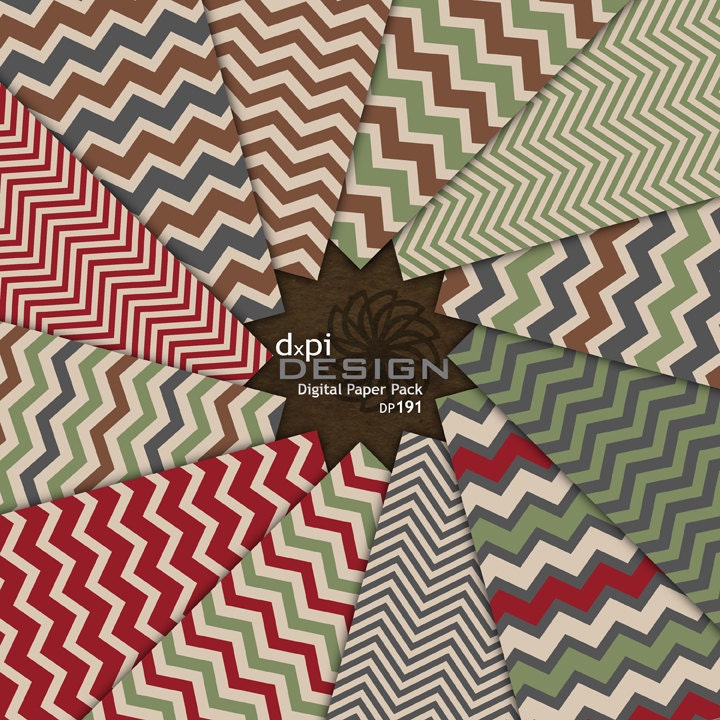 Vintage Christmas Chevrons Digital Paper and Backgrounds in Red, Green ...