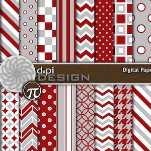 Red and Gray Digital Paper & Printable Background Patterns - Digital ...