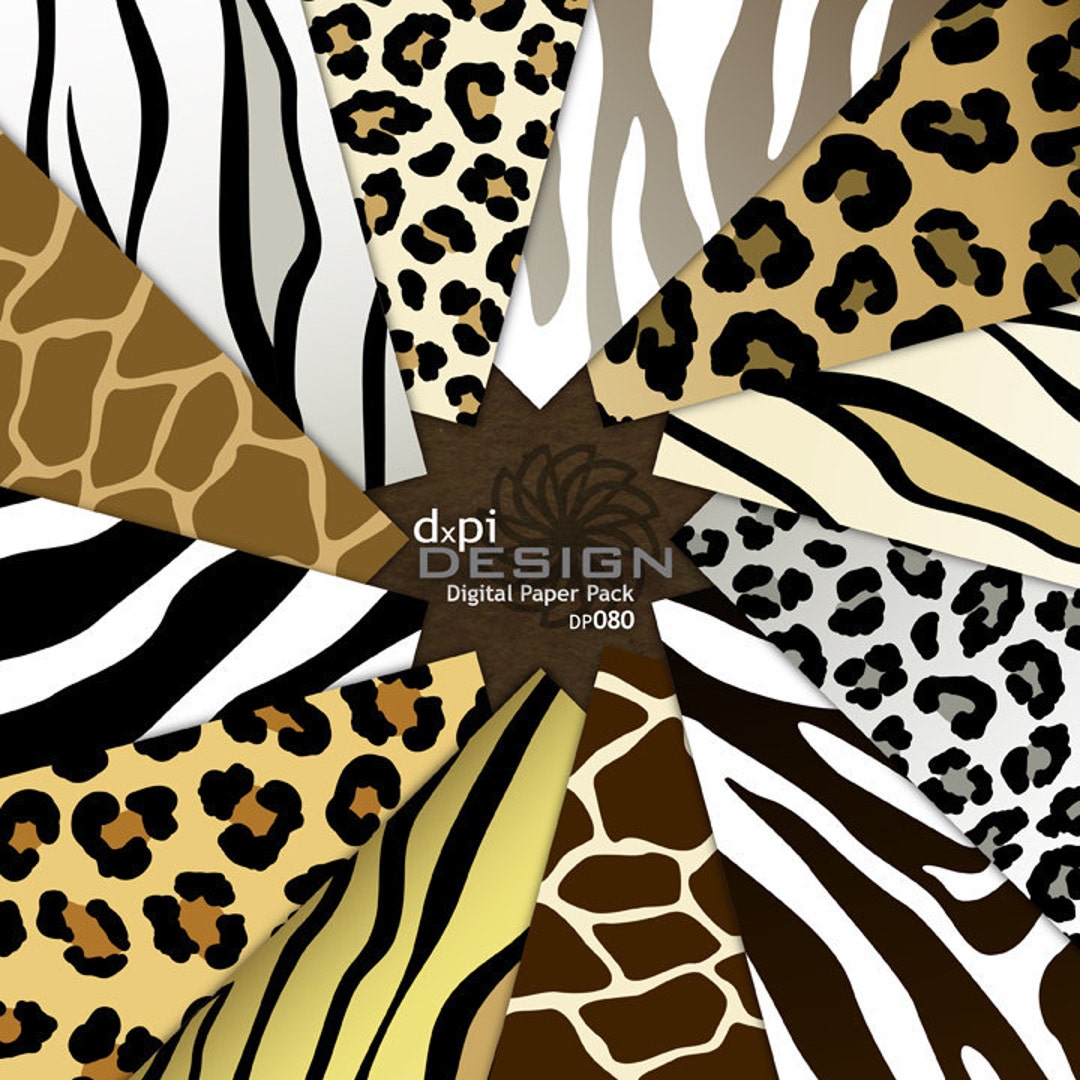 Animal Print Digital Paper - Zebra Leopard Tiger Giraffe - Digital ...