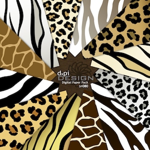 Animal Print Digital Paper - Zebra Leopard Tiger Giraffe - Digital ...