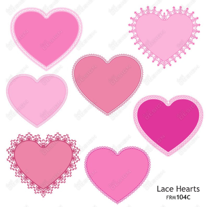 Valentine Clip Art Digital Pink Lace Hearts - Etsy