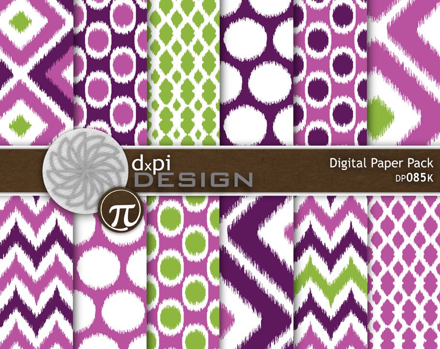 Purple & Green Ikat - Digital Scrapbook Paper and Background Patterns ...
