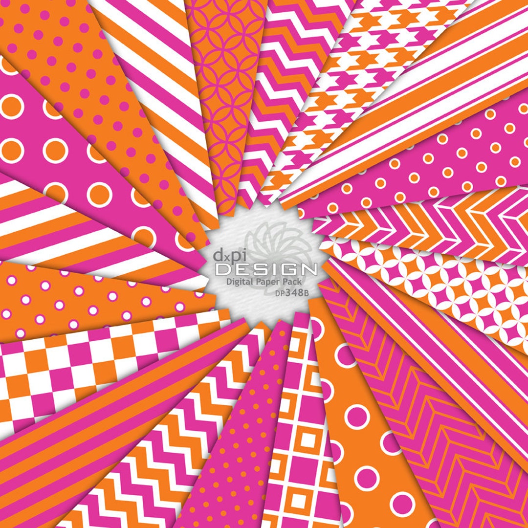 Hot Pink & Orange Digital Papers and Printable Background Designs for ...