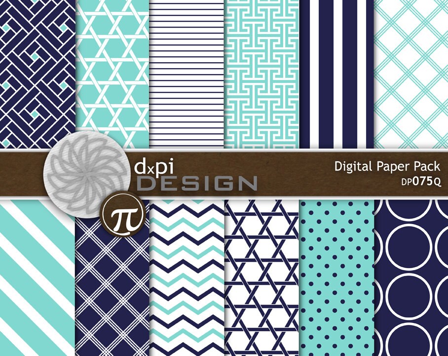 Aqua Blue & Navy Digital Paper Printable Backgrounds - Etsy