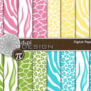 Digital Animal Print Background Images in Pink, Yellow, Blue, Green for ...
