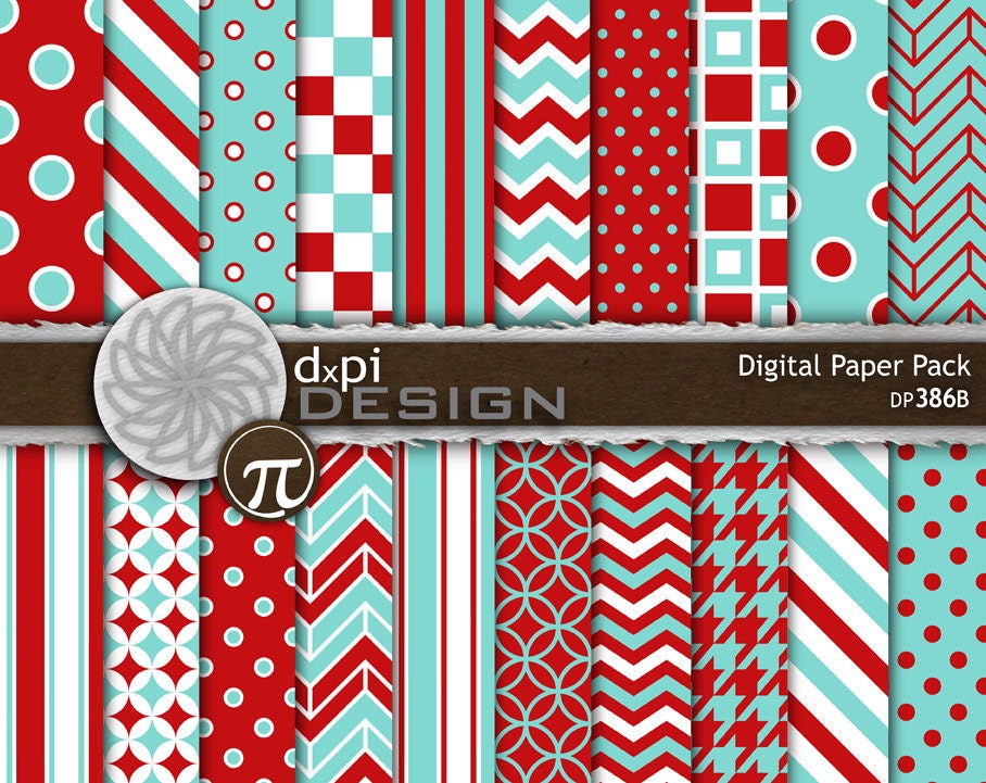 Aqua Blue & Red Digital Paper and Printable Background Designs ...