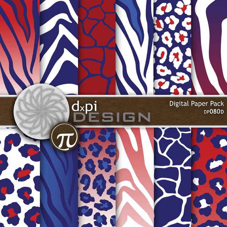 Red, White & Blue Animal Prints - Digital Scrapbook Paper and Printable ...