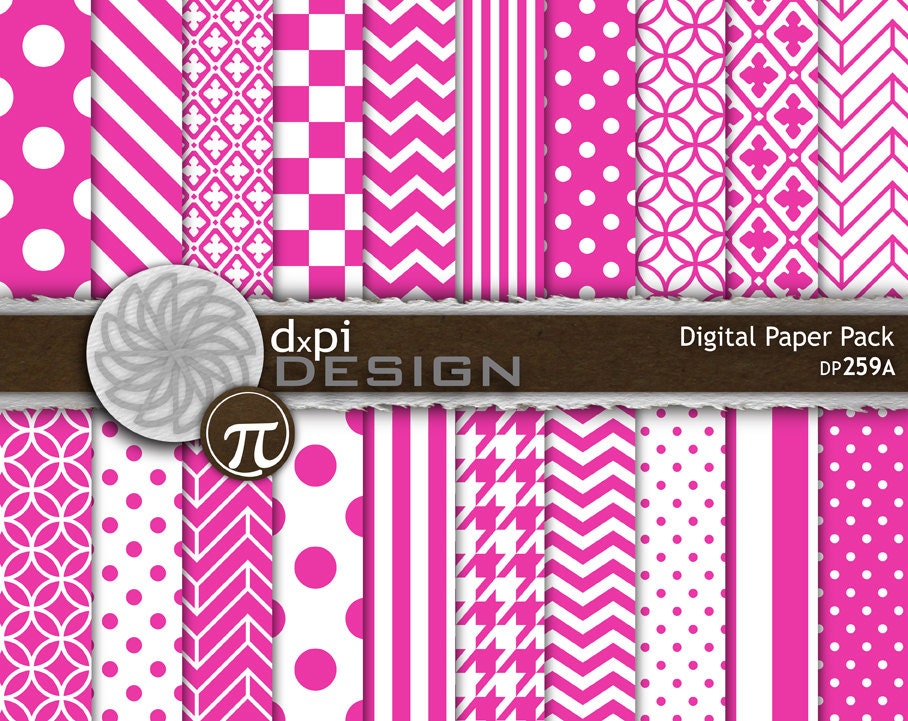 HOT PINK Digital Scrapbook Paper Printable Background Designs in Pink ...