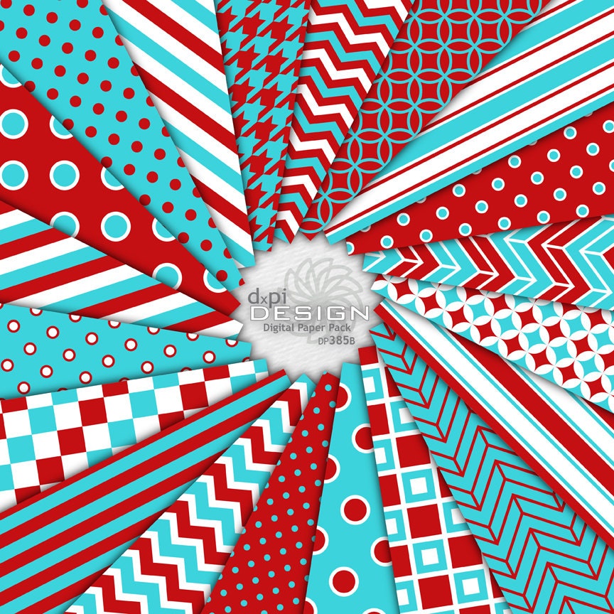 Turquoise & Red Digital Paper and Printable Backgrounds - Digital ...