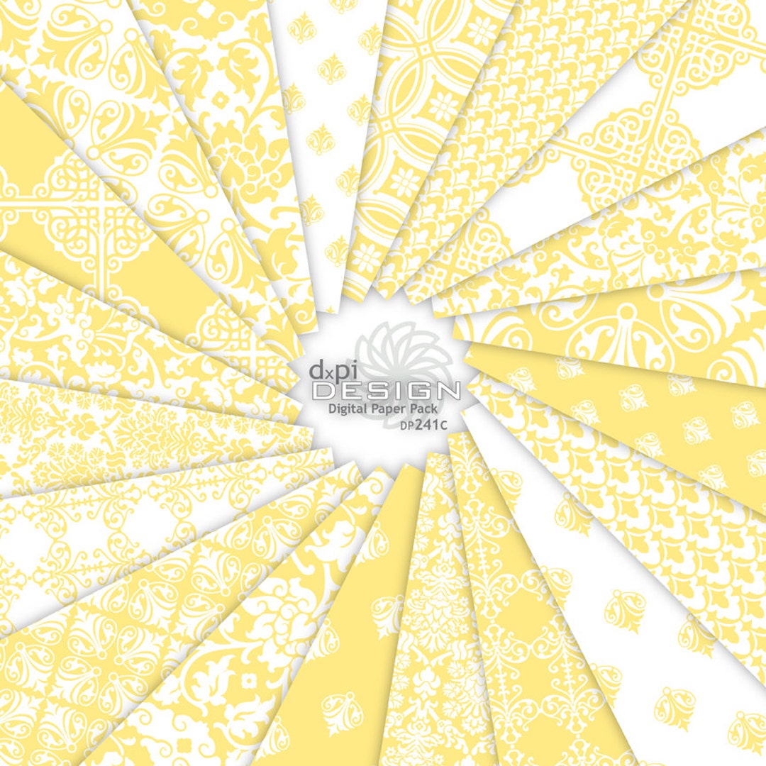 Soft Yellow Damask Digital Paper & Printable Background Designs Digital ...