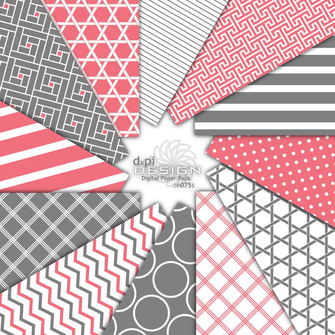 Coral & Gray Digital Paper and Printable Backgrounds Digital Scrapbook ...